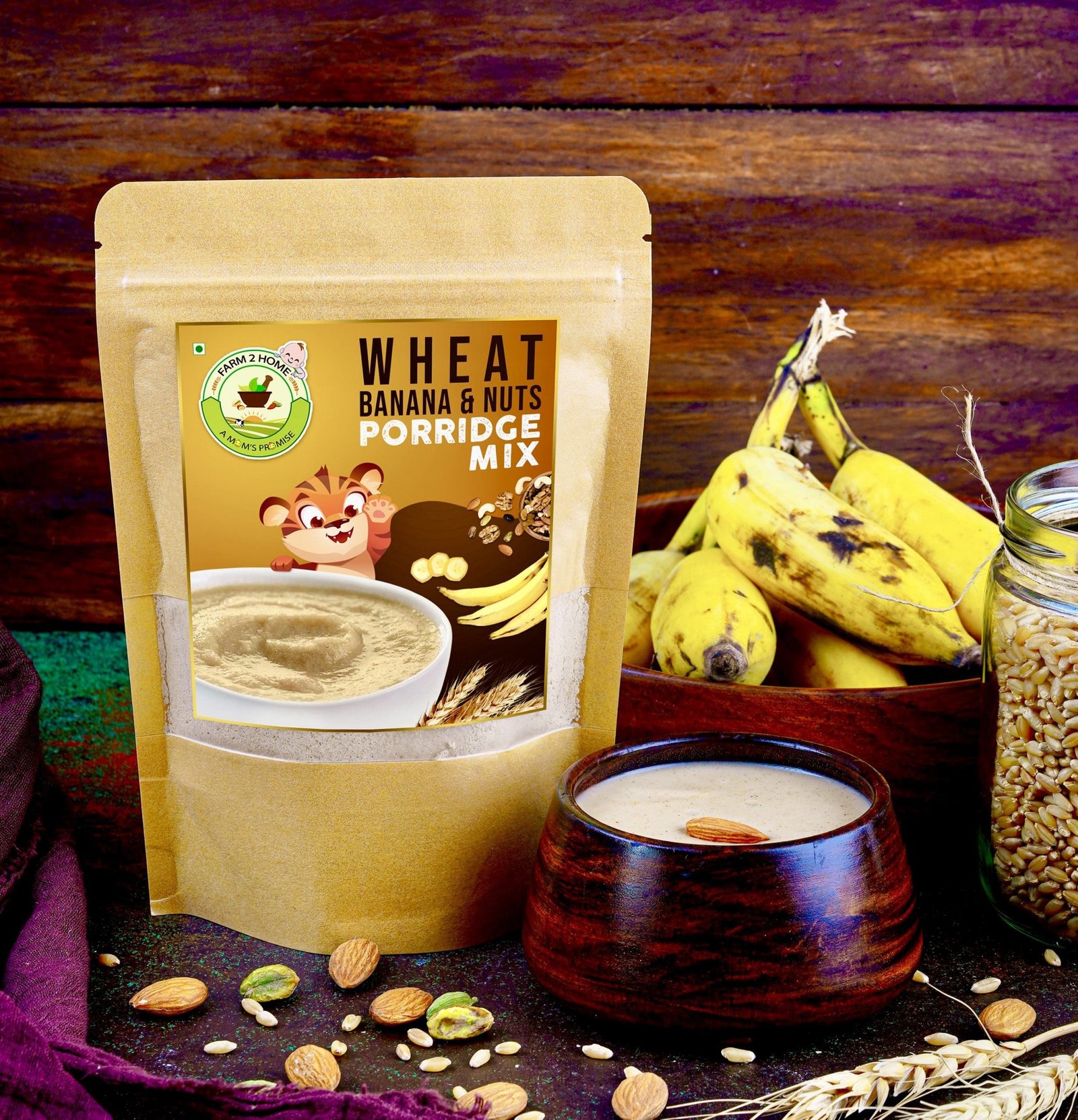 WHEAT BANANA PORRIDGE MIX(7 Months+) (250g) - Farm 2 Home